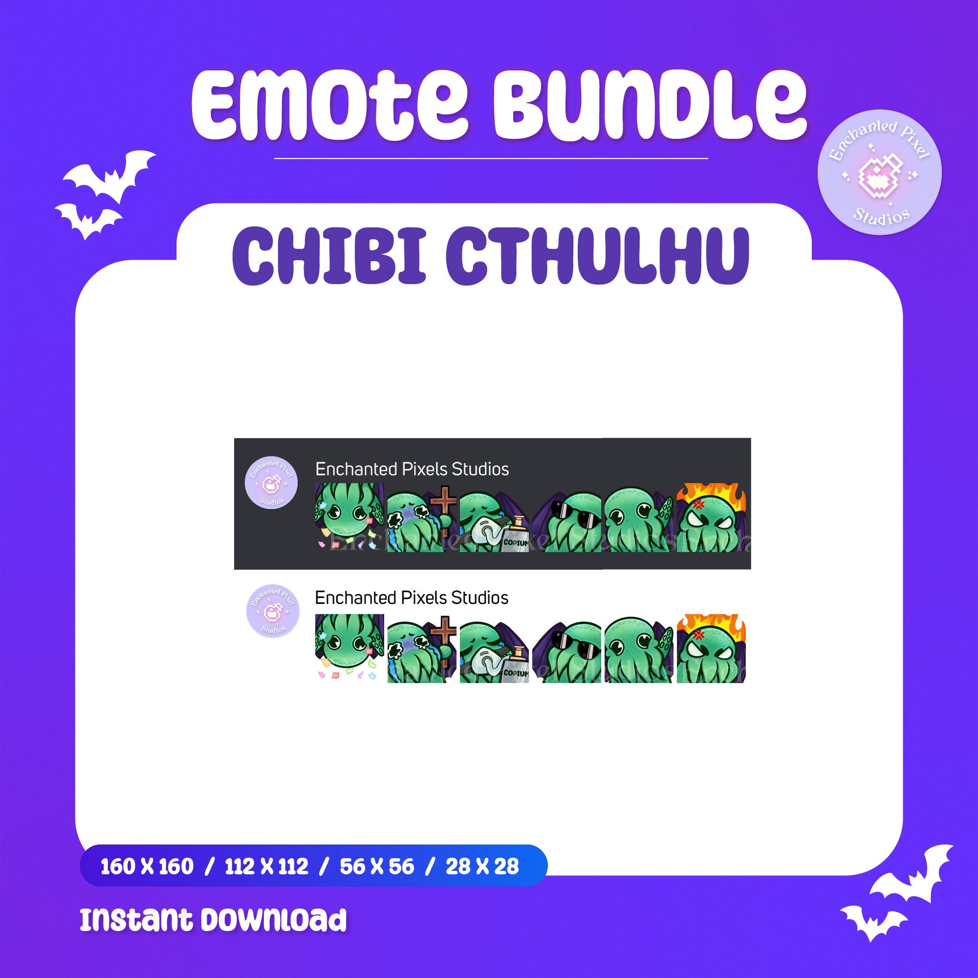 Chibi Cthulhu Emote Set (6) | Cute Horror Stream Emote Pack | Twitch ...