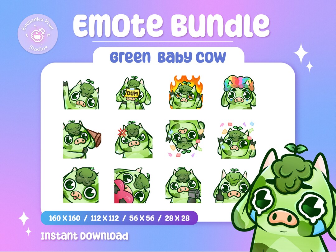 Green Cow Emote | Cute Twitch Cow Emote | Kawaii Twitch Emotes | Green ...