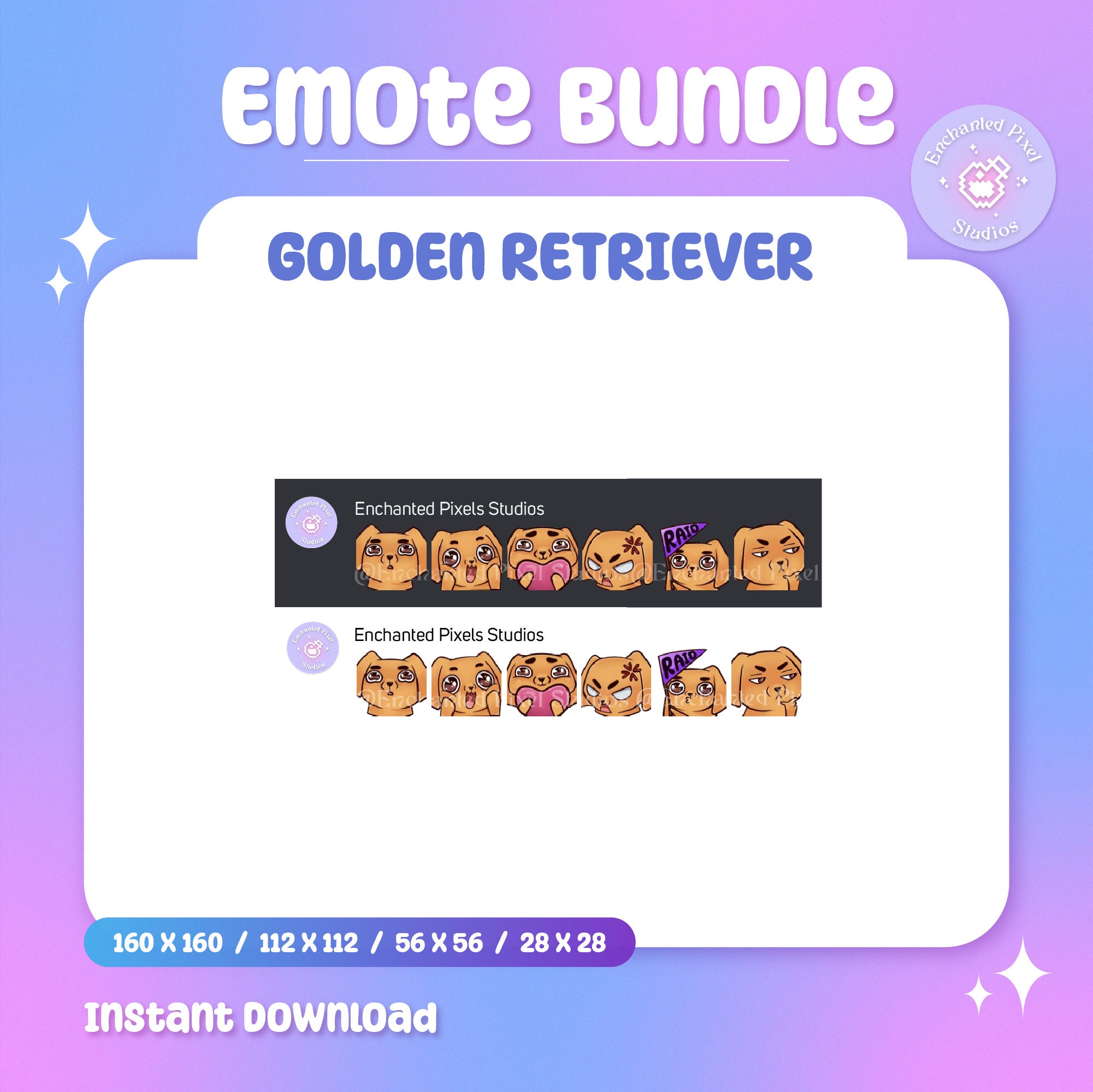 6 Cute Golden Retriver Chibi Emotes | Cute Dog Emote Pack for Twitch ...