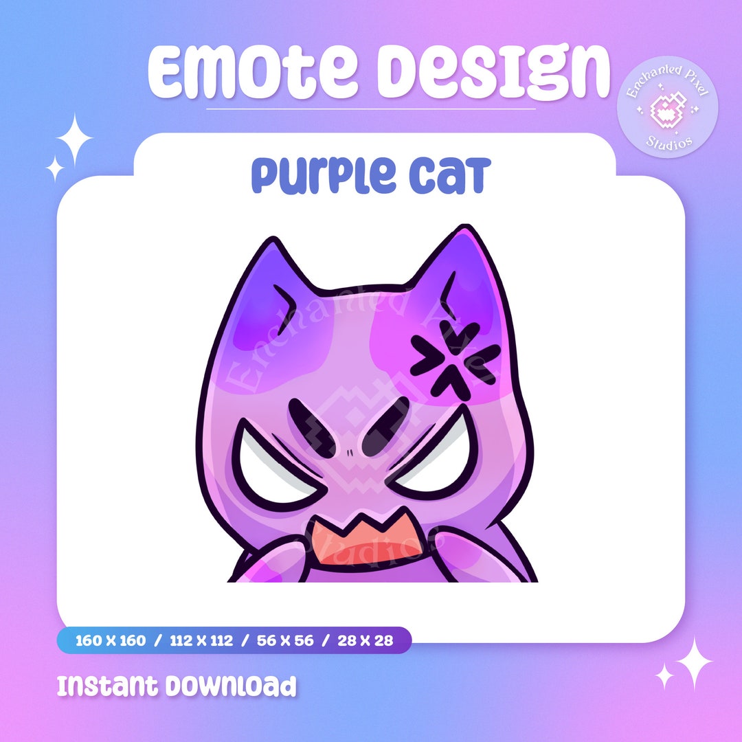 Rage Cat Twitch Emote Cute Purple Cat Emoji for Streamers Angry Tilted ...