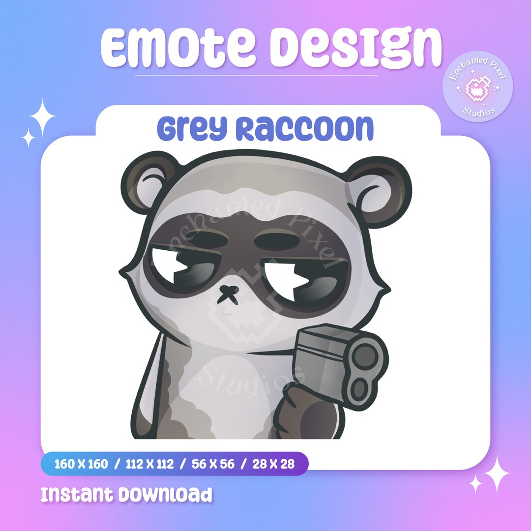 Pointing Gun Twitch Emote | Cute Chibi Grey Raccoon Twitch Emote ...