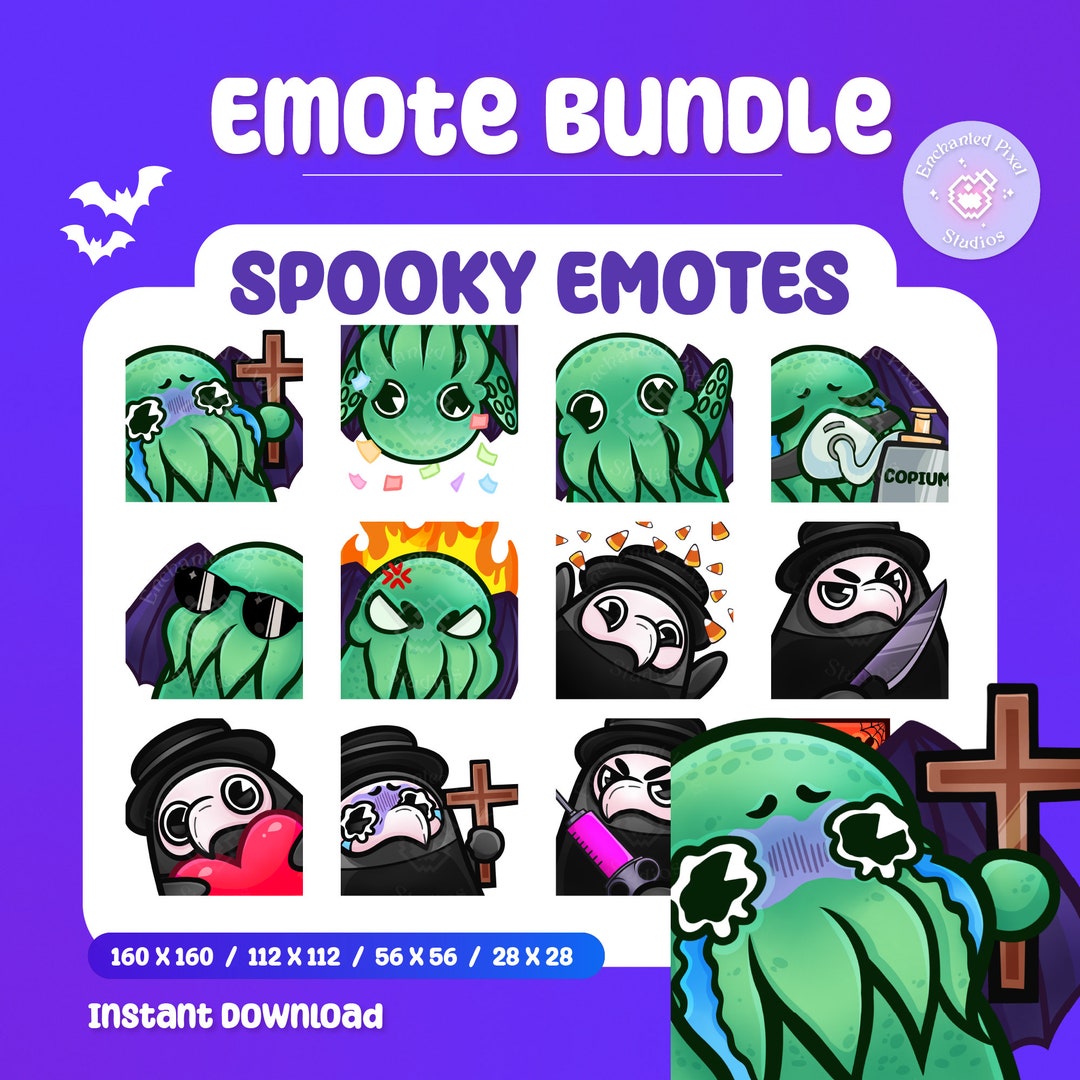12 Cute Chibi Streamer Emotes | Spooky Emote Pack | Gothic Stream ...