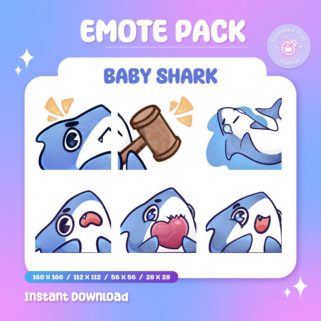 Cute Chibi Shark Emote Pack (6) | Blue Kawaii Fish Streamer Emote Set ...