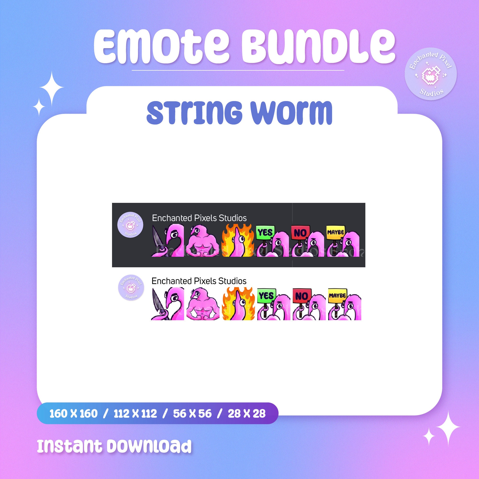 Meme String Worm Emote Pack (6) | Pink Meme Twitch Sub Emotes | Funny ...