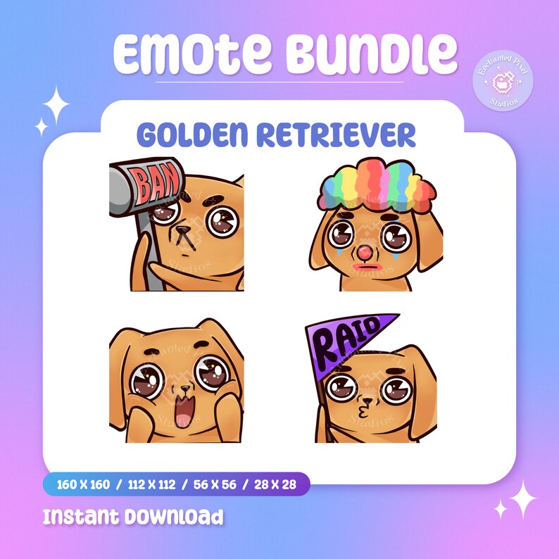 Kawaii Golden Retriever Twitch Emote Bundle 4 cute Chibi Kawaii Dog ...