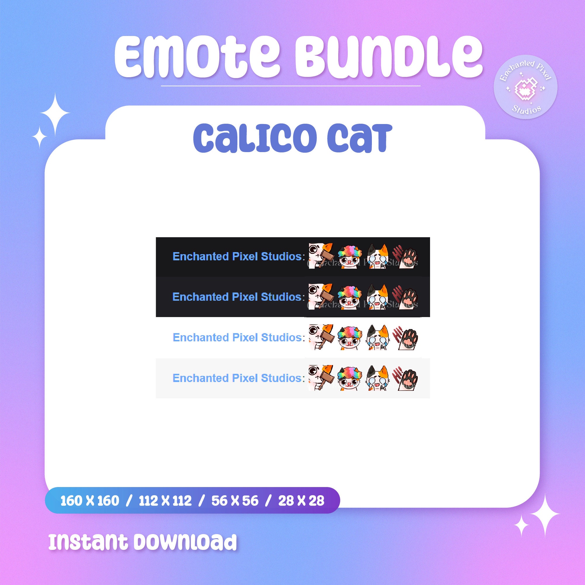 Cute Chibi Calico Cat Twitch Emote Pack Calico Cat Streamer Emojis ...