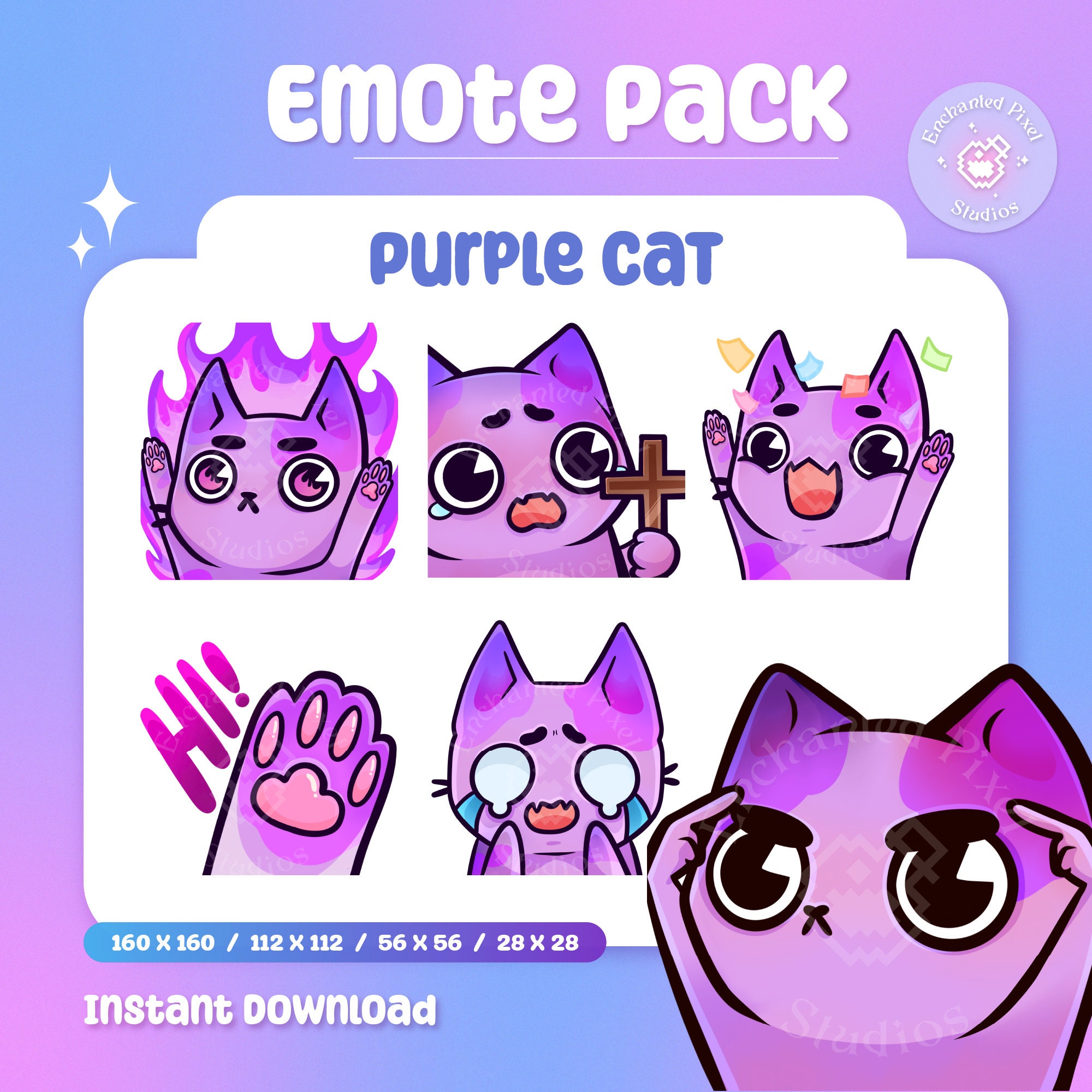 Pastel Emote Pack (6) for Twitch Streamers | Cozy Chibi Purple Cat ...