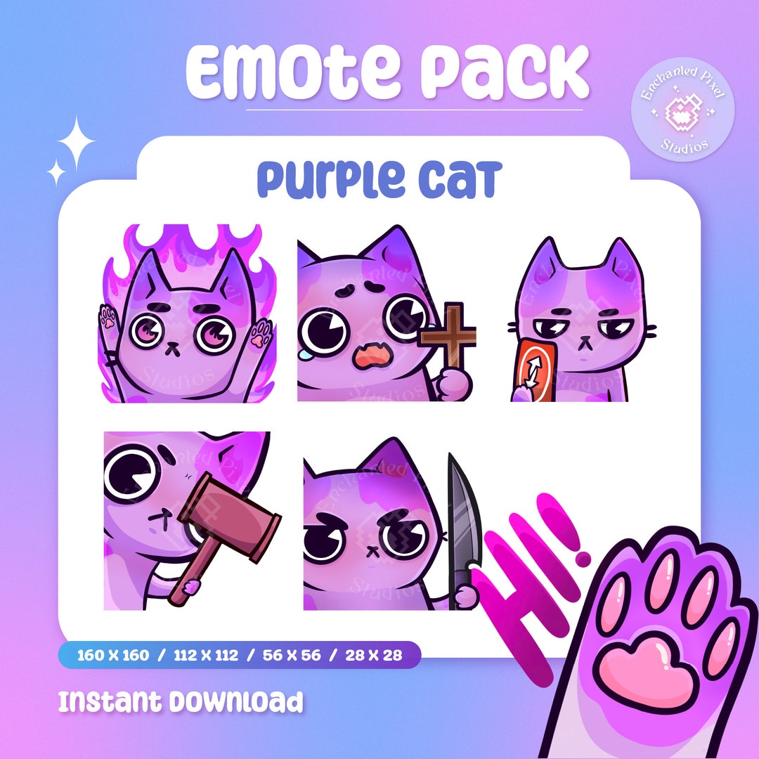 Purple Twitch Kick Trovo Emote Pack (6) | Gamer Girl Emoji Bundle ...