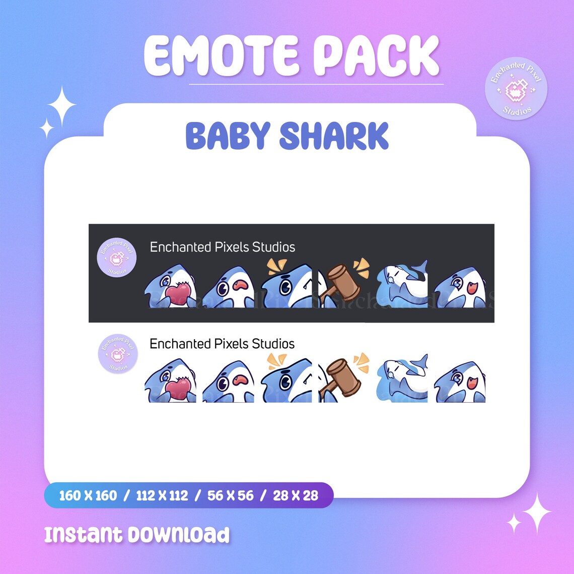 Cute Chibi Shark Emote Pack (6) | Blue Kawaii Fish Streamer Emote Set ...
