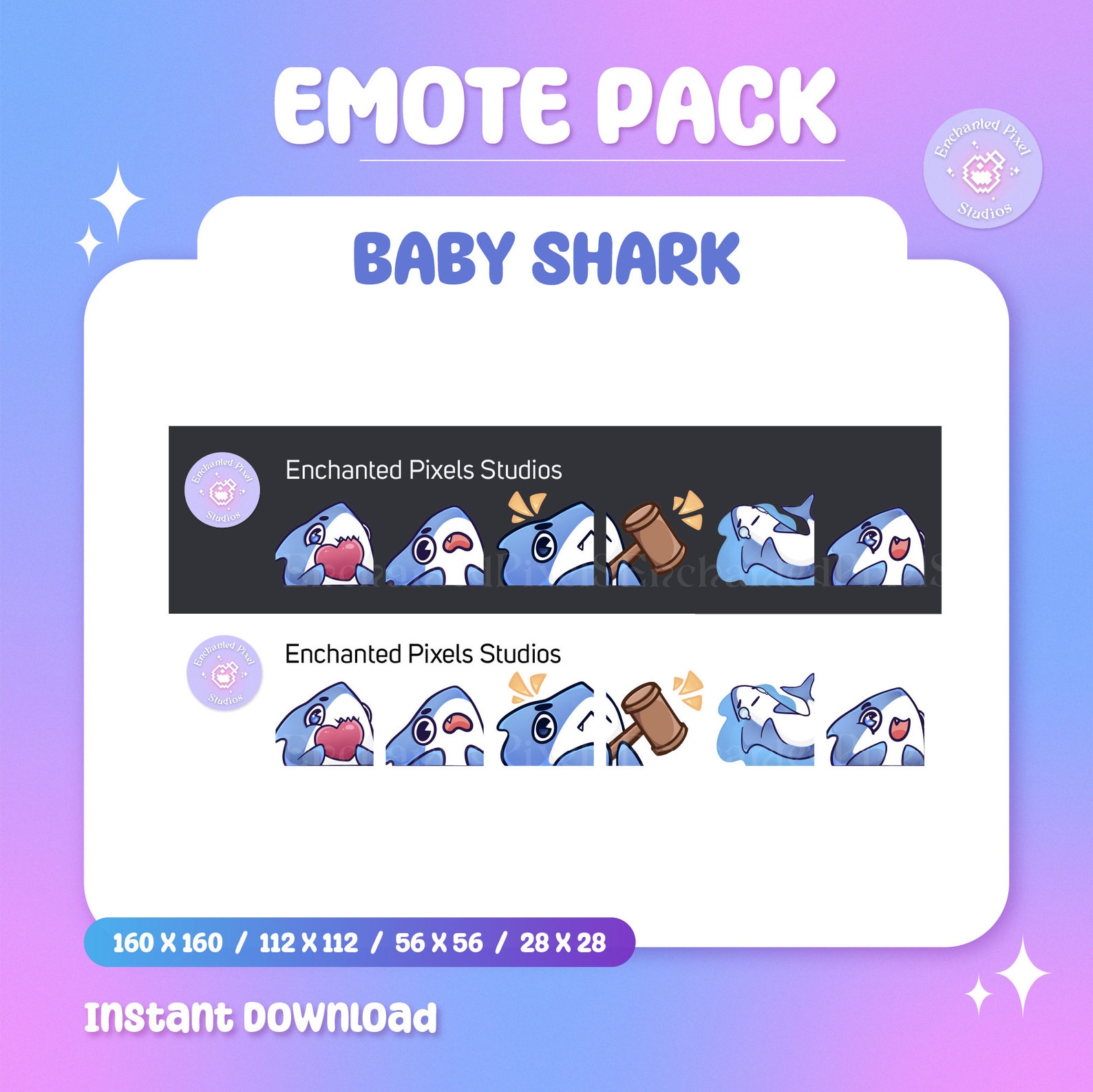 Cute Chibi Shark Emote Pack (6) | Blue Kawaii Fish Streamer Emote Set ...