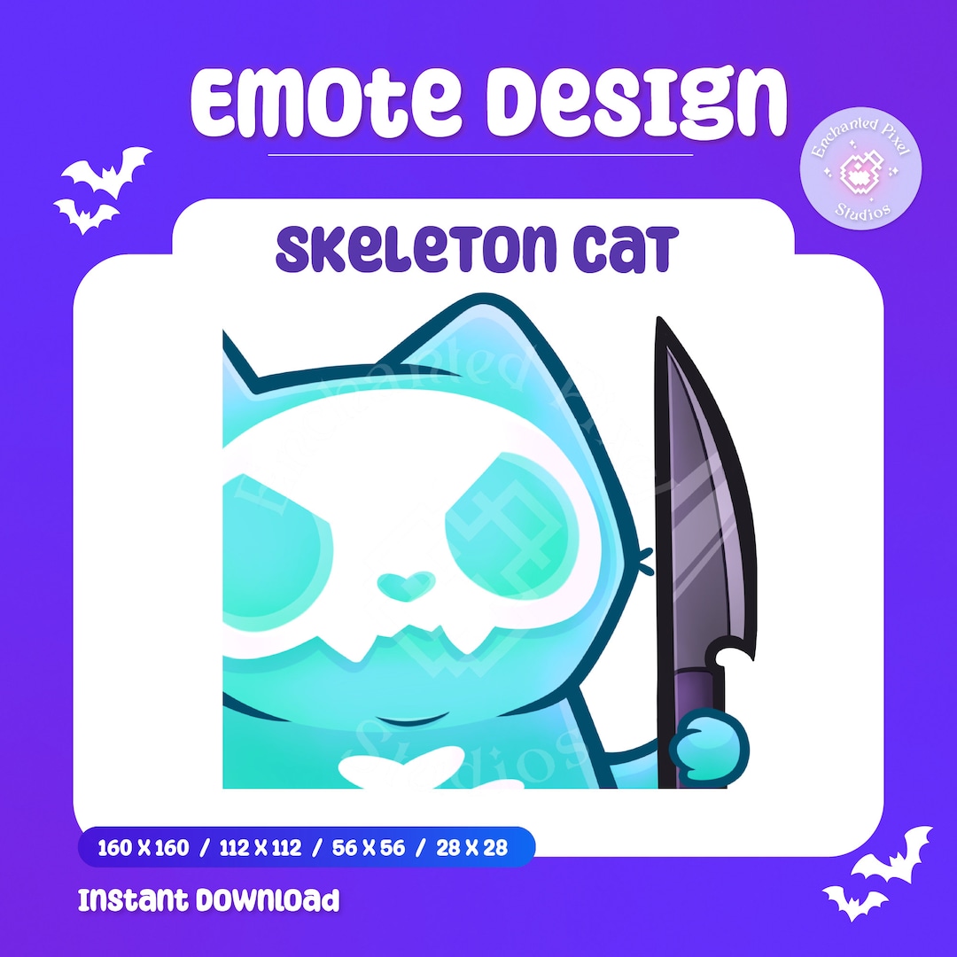 Skeleton Cat With Knife Emote | Pastel Blue Twitch Neko Emote ...