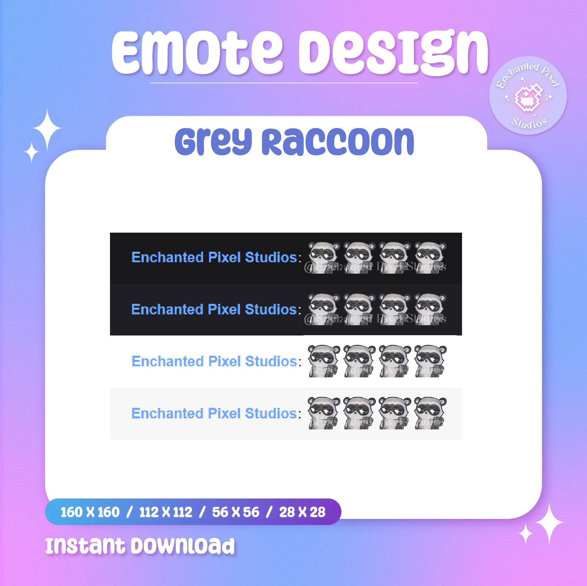 Pointing Gun Twitch Emote Cute Chibi Grey Raccoon Twitch Emote Kawaii ...
