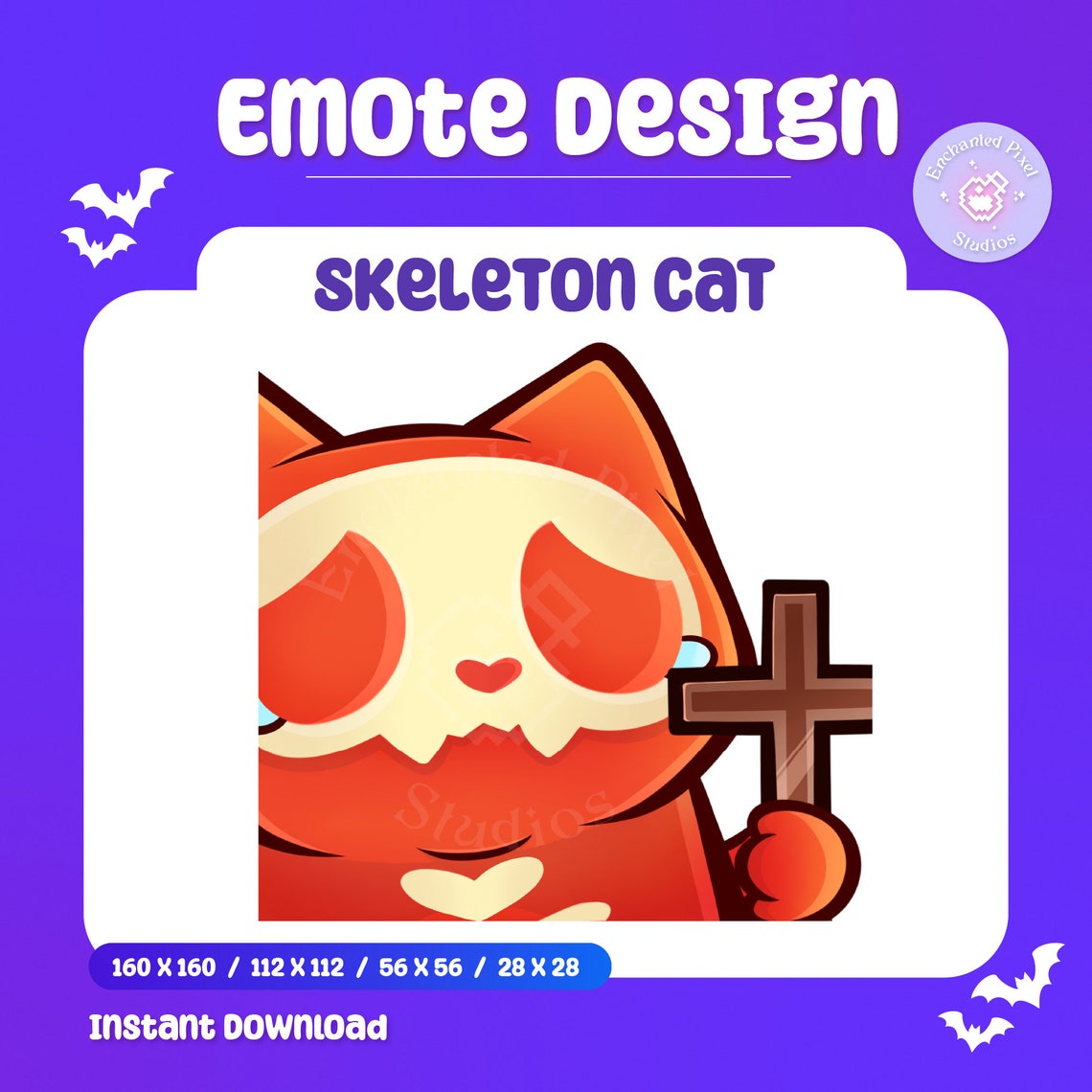 Halloween Meme Emote | Spooked Skeleton Cat With Cross Meme Funny ...