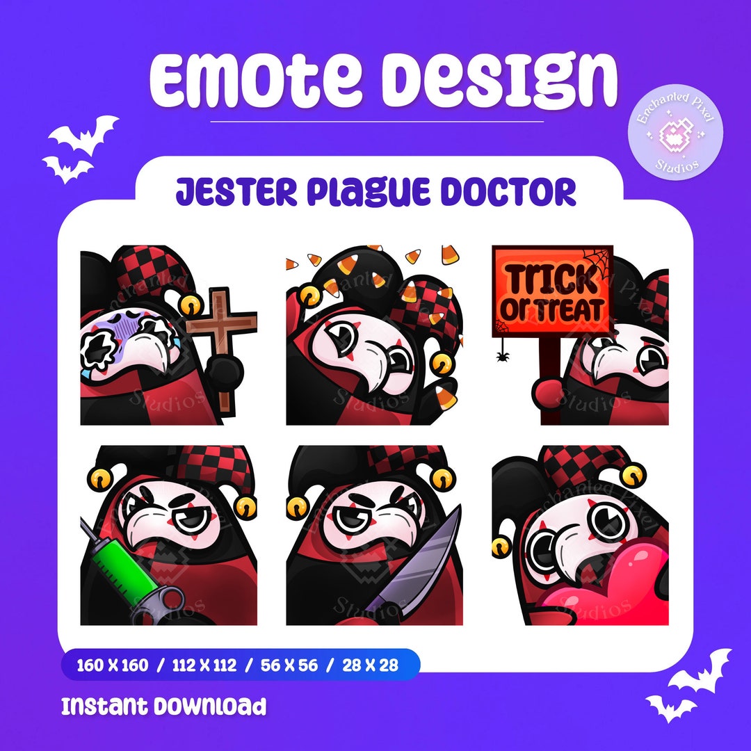 Jester Plague Doctor Emote Pack (6) | Twitch Halloween Emote Pack ...