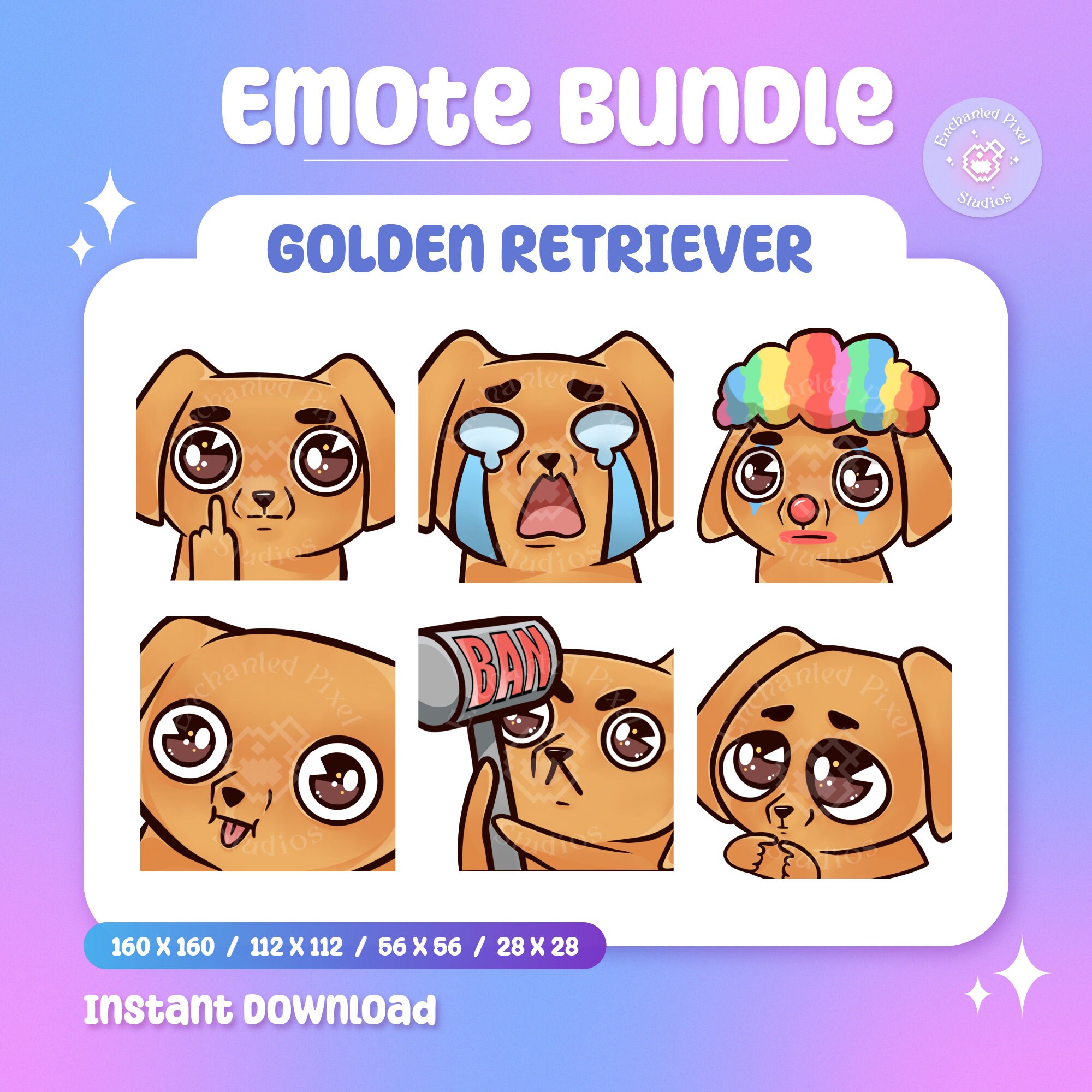 Golden Retriever Emote Pack 6 Cute Kawaii Chibi Twitch Dog - Etsy