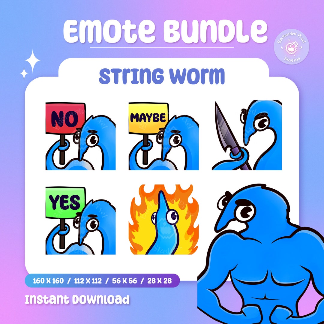 Meme String Worm Emote Pack (6) | Blue String Worm Twitch Sub Emotes ...