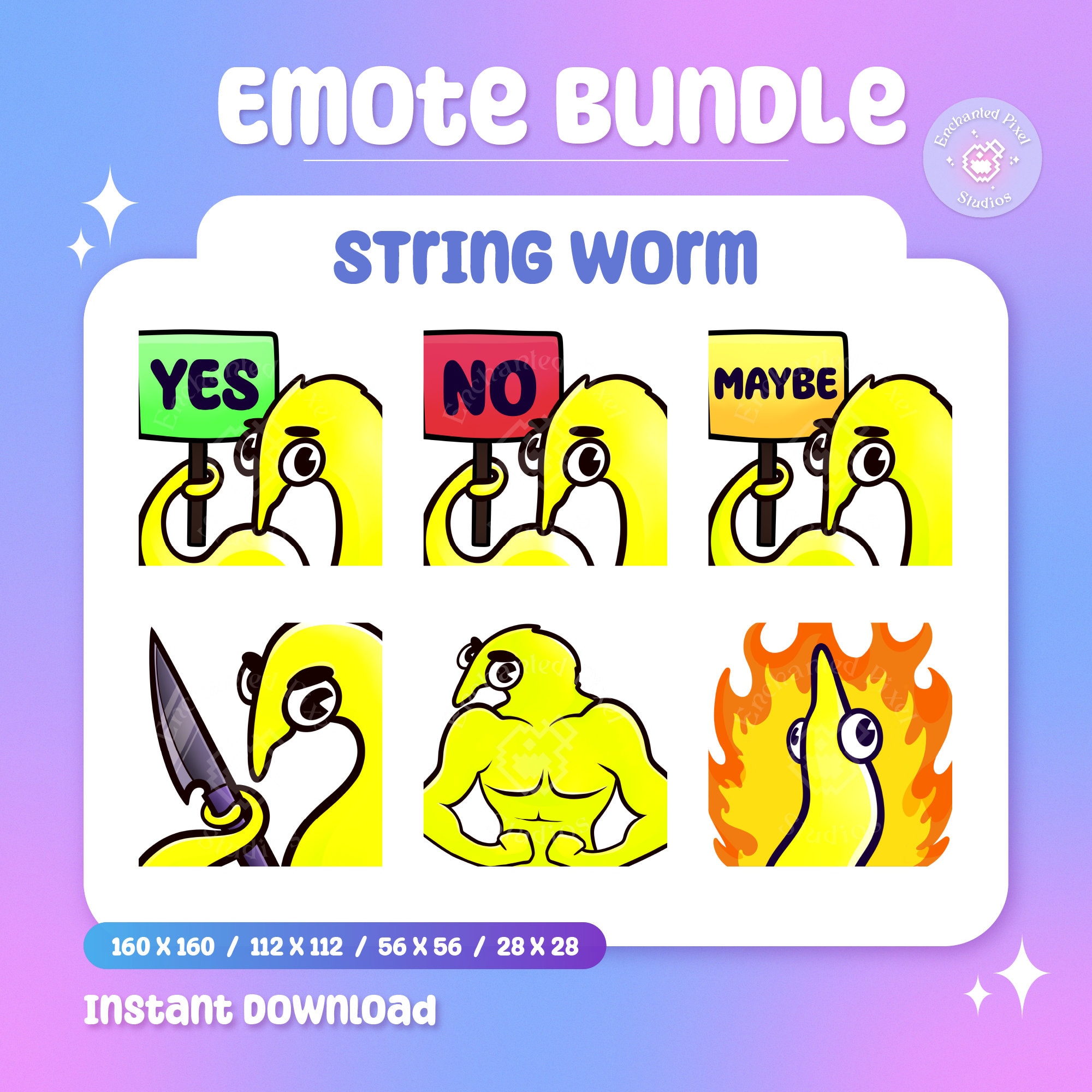 Funny Meme Twitch Emote Pack (6) | Yellow String Worm Sub Emotes ...