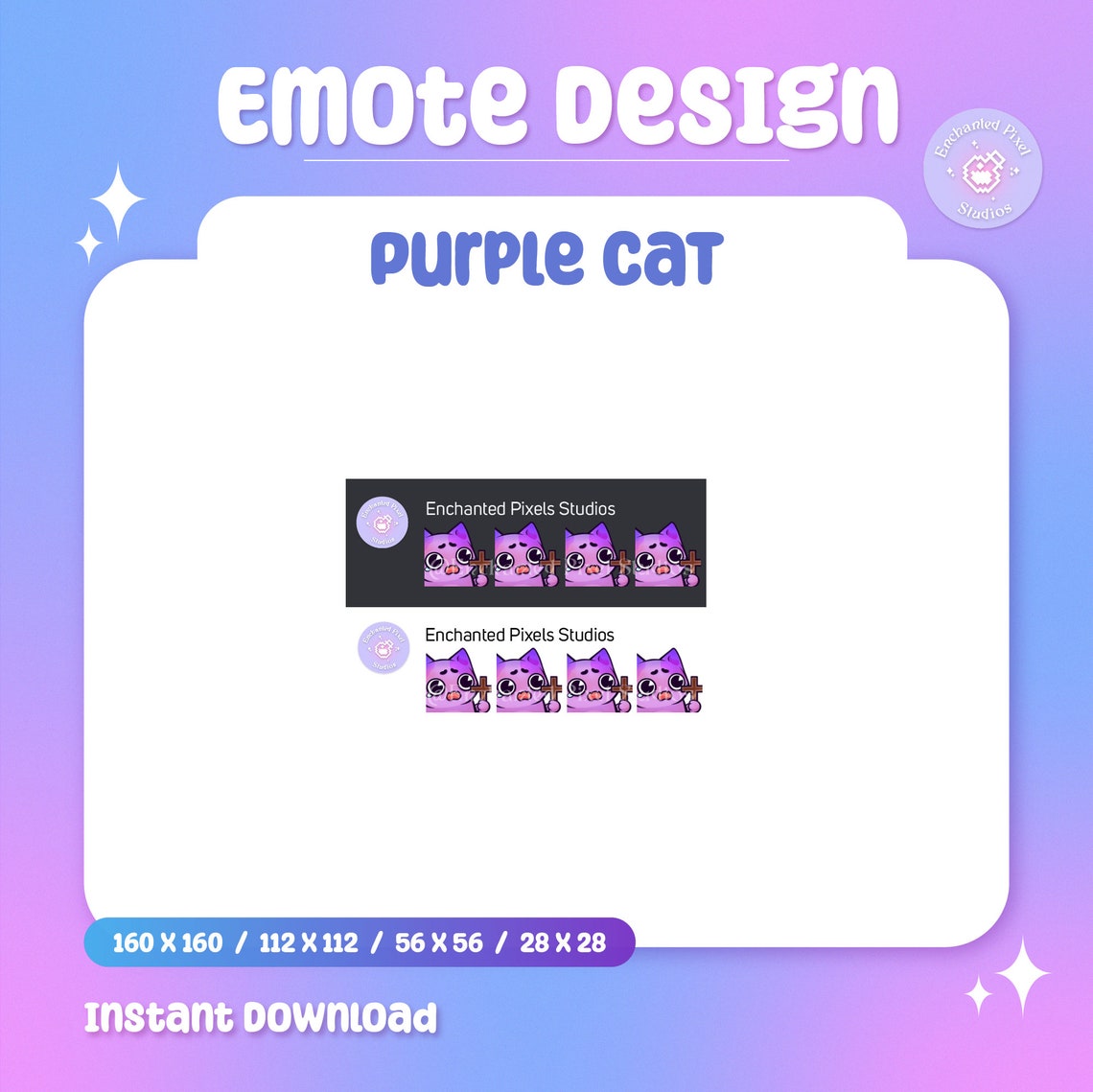 Purple Kitty Twitch Sub Emotes Cat With Cross Meme Horror Night Stream ...
