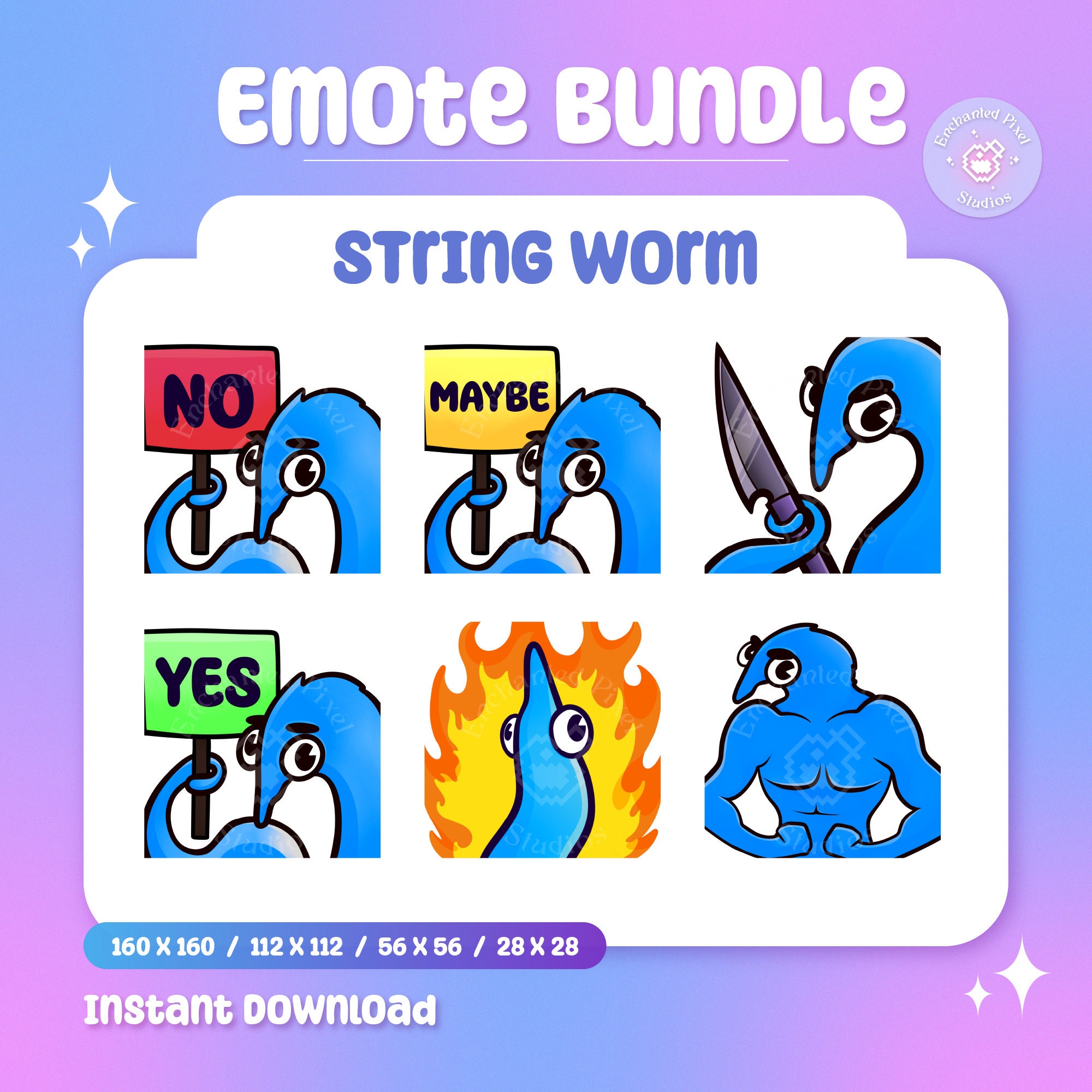 Meme String Worm Emote Pack (6) | Blue String Worm Twitch Sub Emotes ...