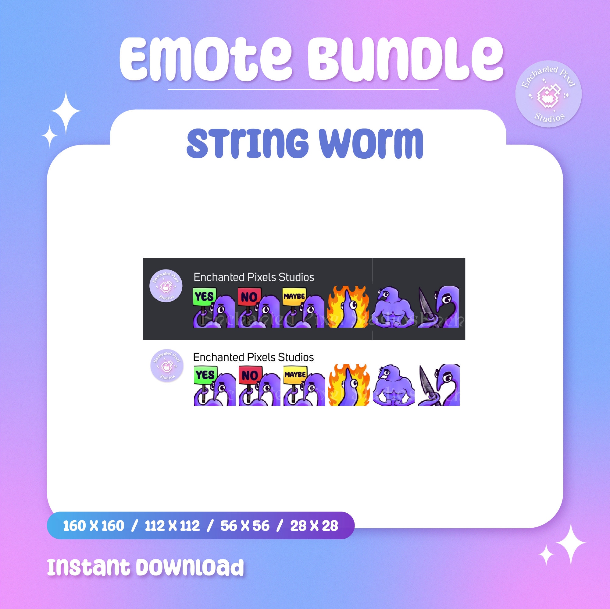 Meme String Worm Emote Pack 6 Purple String Worm Twitch Sub Emotes ...