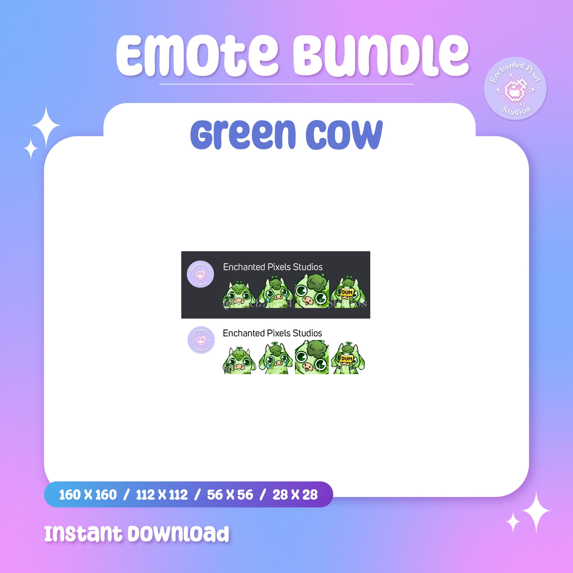 Kawaii Chibi Moss Cow Emotes Twitch Subs Streamer Emoji Cute Cow ...