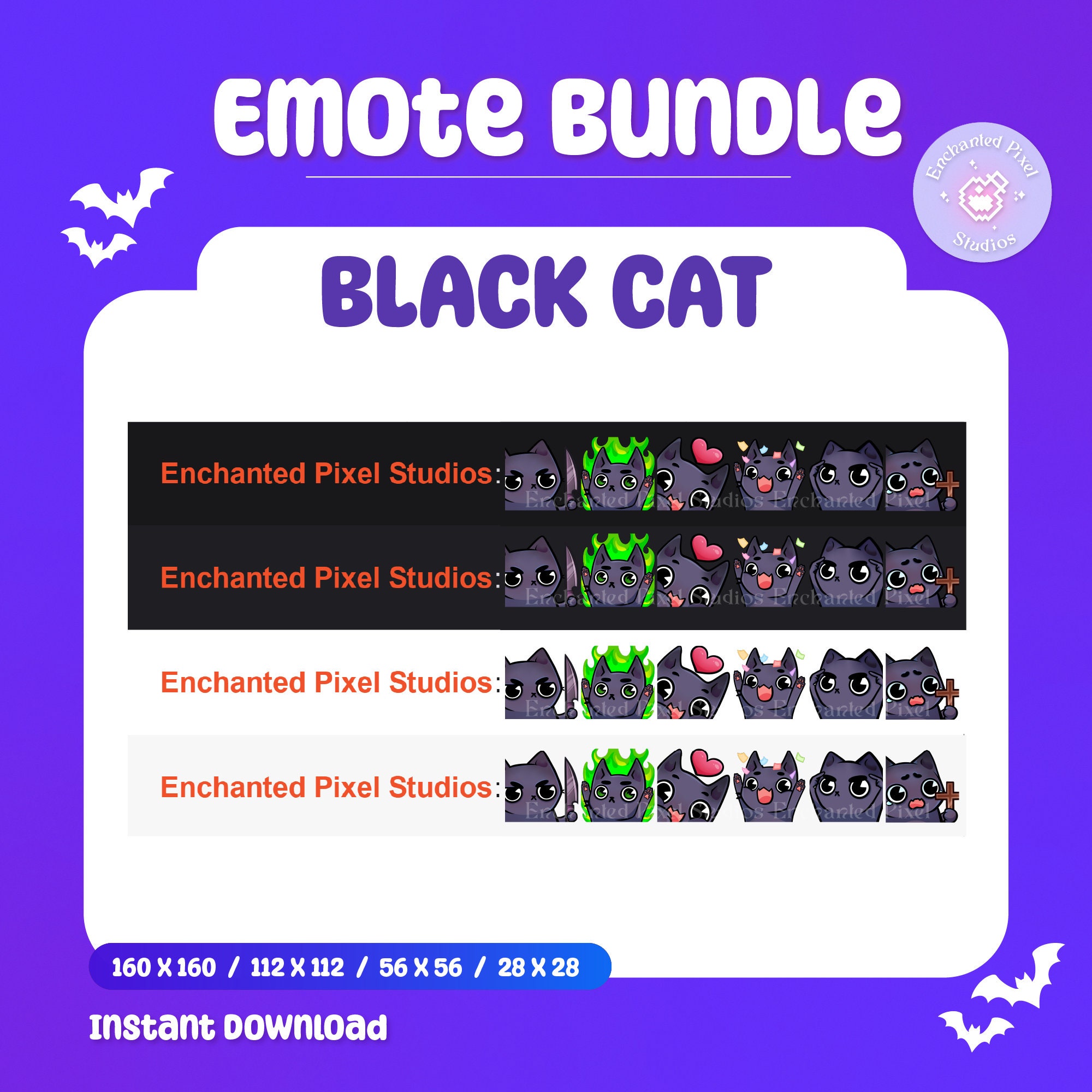 Black Cat Twitch Emote Pack (6) | Cute Animal Emote Set for Streamers ...