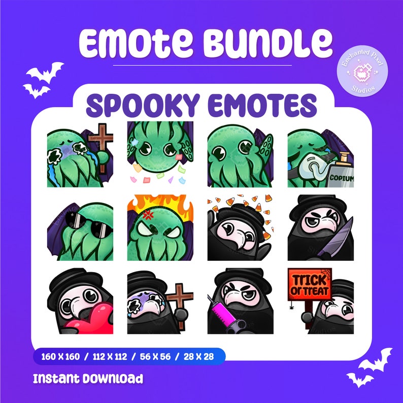 12 Cute Chibi Streamer Emotes | Spooky Emote Pack | Gothic Stream ...