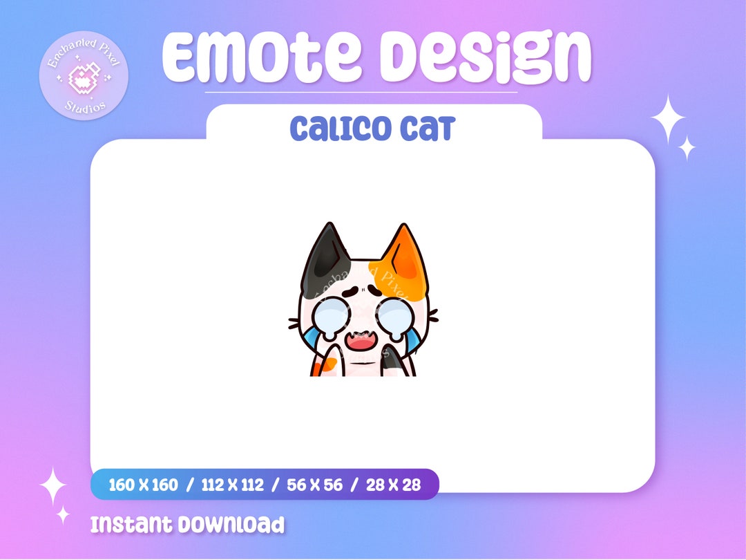 Kawaii Crying Cat Emote Cute Calico Cat Emote Twitch Cry Emote Discord ...