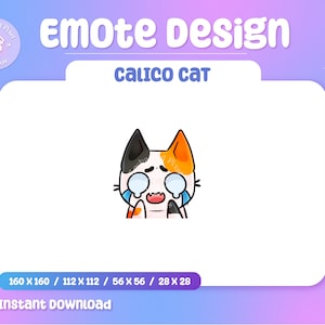 Kawaii Crying Cat Emote Cute Calico Cat Emote Twitch Cry Emote Discord ...