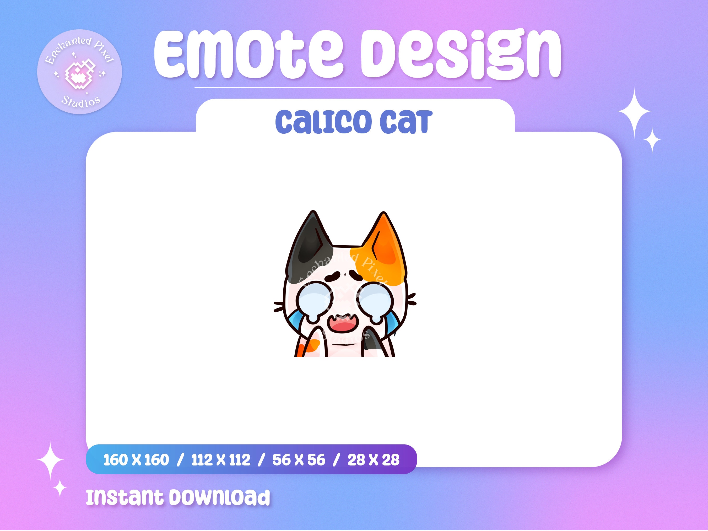 Kawaii Crying Cat Emote Cute Calico Cat Emote Twitch Cry Emote Discord ...