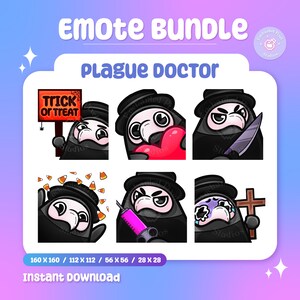 Cute Plague Doctor Twitch Emote Pack (6) | Halloween Emoji Bundle ...