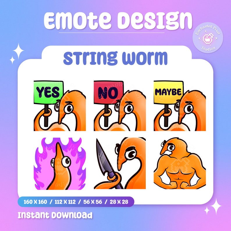 Meme String Worm Emote Pack (6) | Orange String Worm Twitch Sub Emotes ...