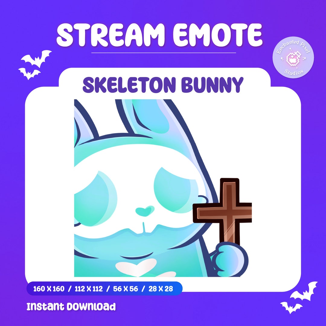 Cute Funny Streamer Emote | Pastel Blue Skeleton Bunny Scared Emote ...