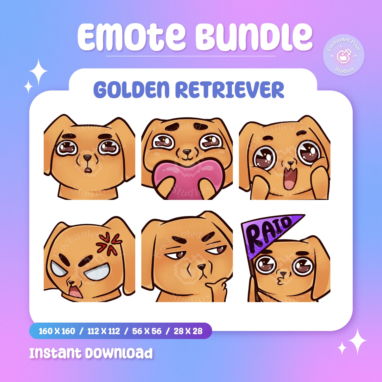6 Cute Golden Retriver Chibi Emotes | Cute Dog Emote Pack for Twitch ...