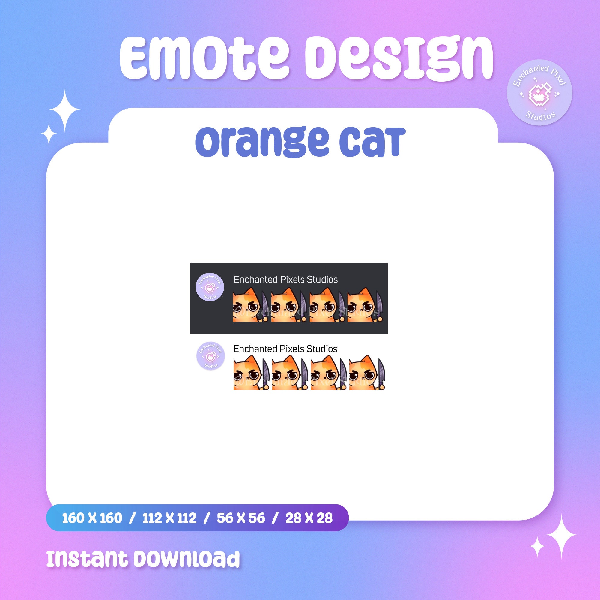 Cute Chibi Cat With Knife Emote Twitch Orange Tabby Kitty - Etsy