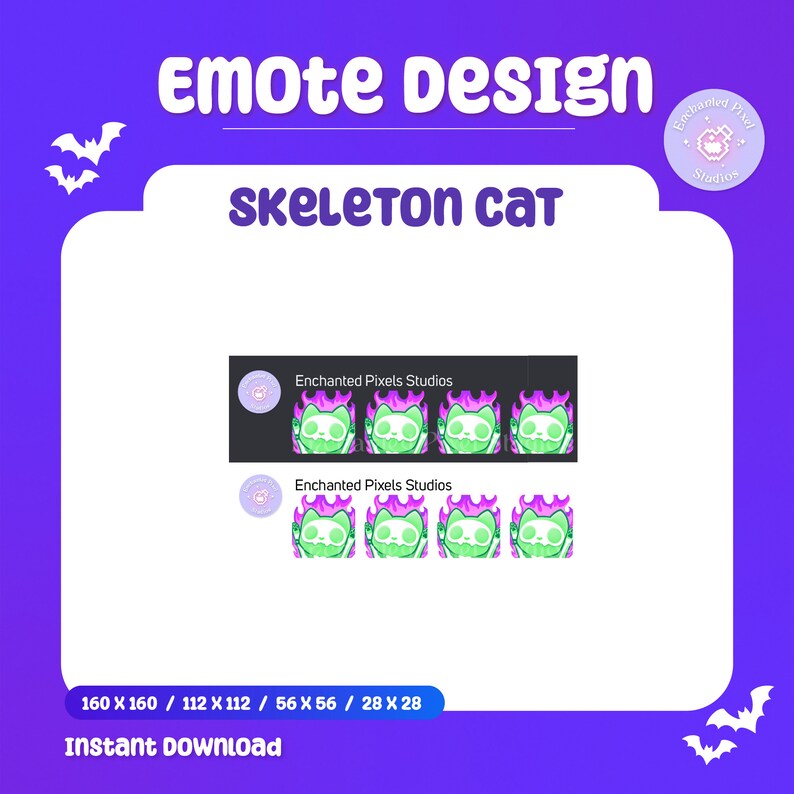 Cute Skeleton Kitty Twitch Emoji | Fire Chaos Meme Emote | Pastel Green ...
