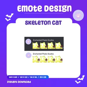 Yellow Skeleton Cat Twitch Emote | Pastel Yellow Emote | Cute Kawaii ...