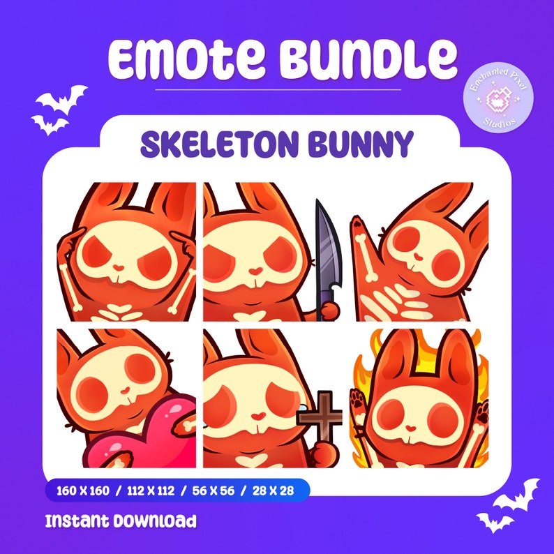 6 Cute Chibi Bunny Emote Set | Spooky Streamer Emote Back | Twitch ...