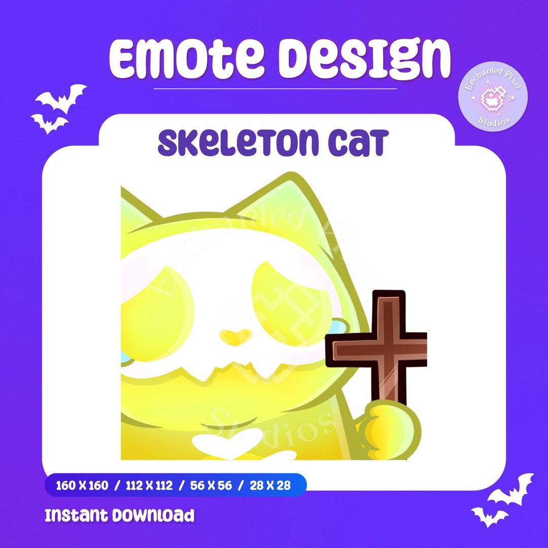 Yellow Skeleton Cat Twitch Emote | Pastel Yellow Emote | Cute Kawaii ...