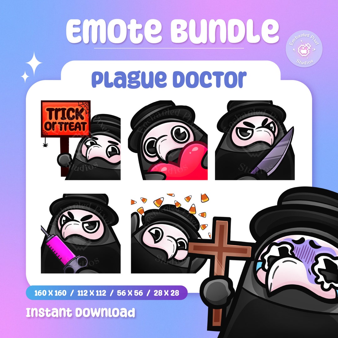 Cute Plague Doctor Twitch Emote Pack (6) | Halloween Emoji Bundle ...