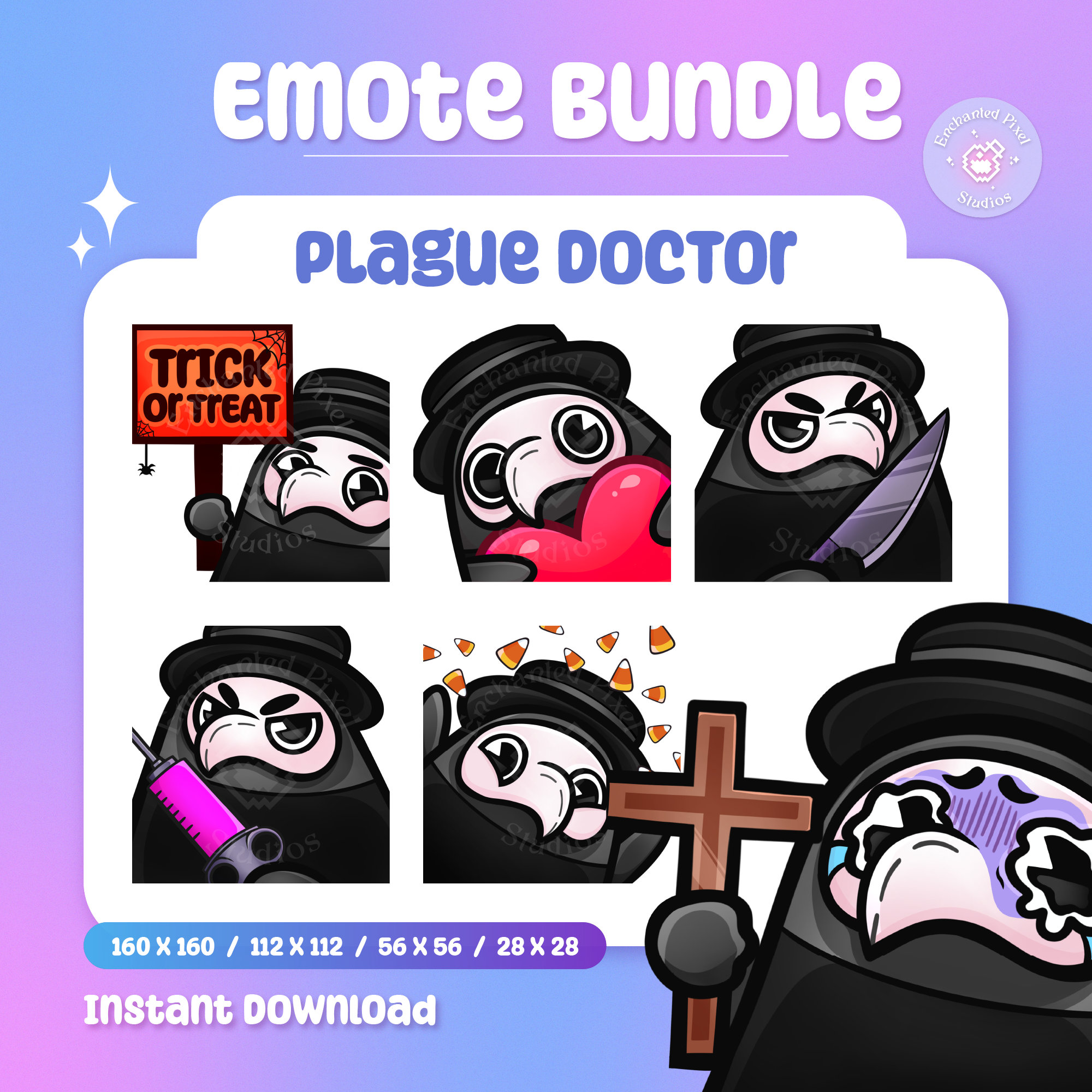 Cute Plague Doctor Twitch Emote Pack (6) | Halloween Emoji Bundle ...