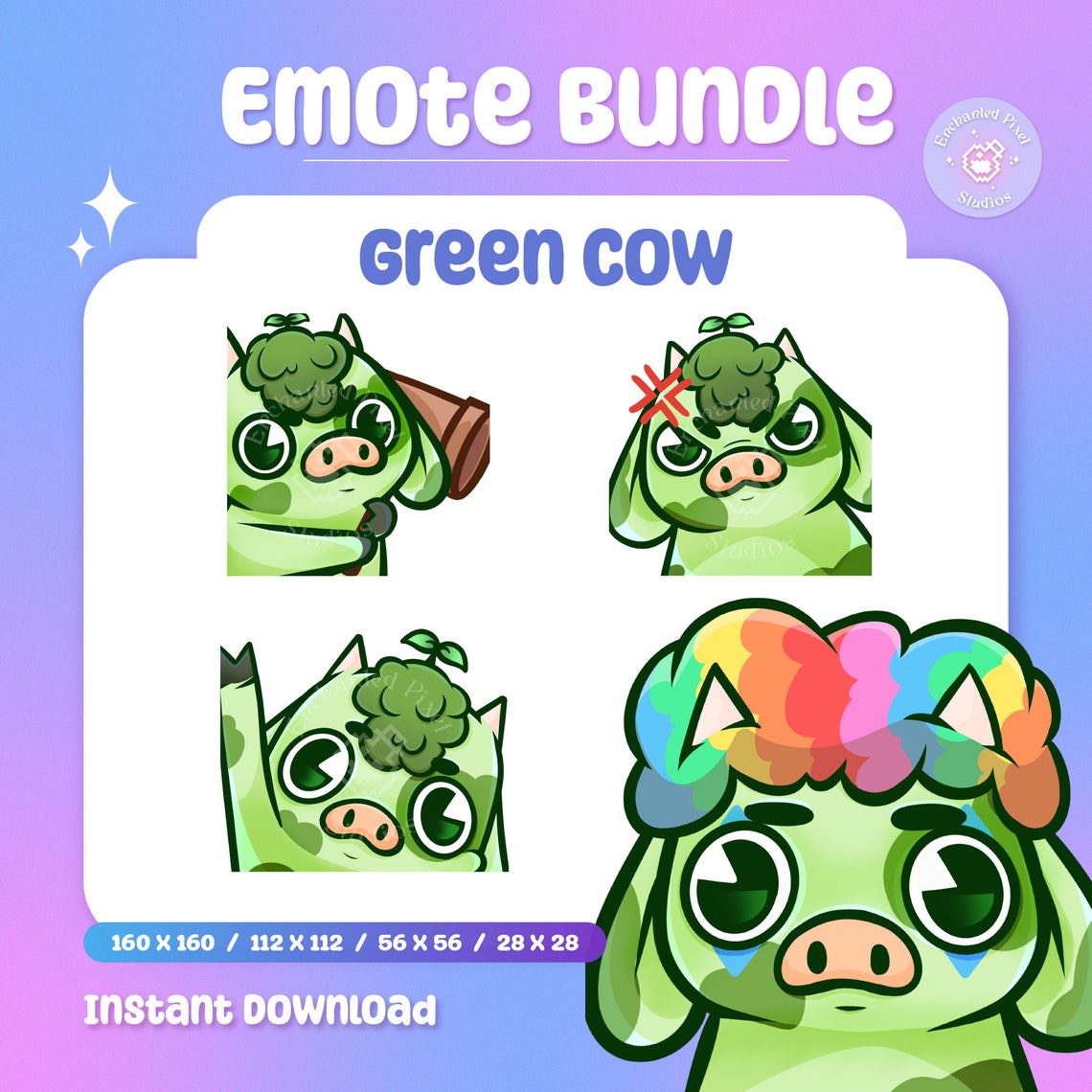 Kawaii Chibi Green Cow Emote Pack Moss Cow Twitch Sub Emoji Meme Funny ...