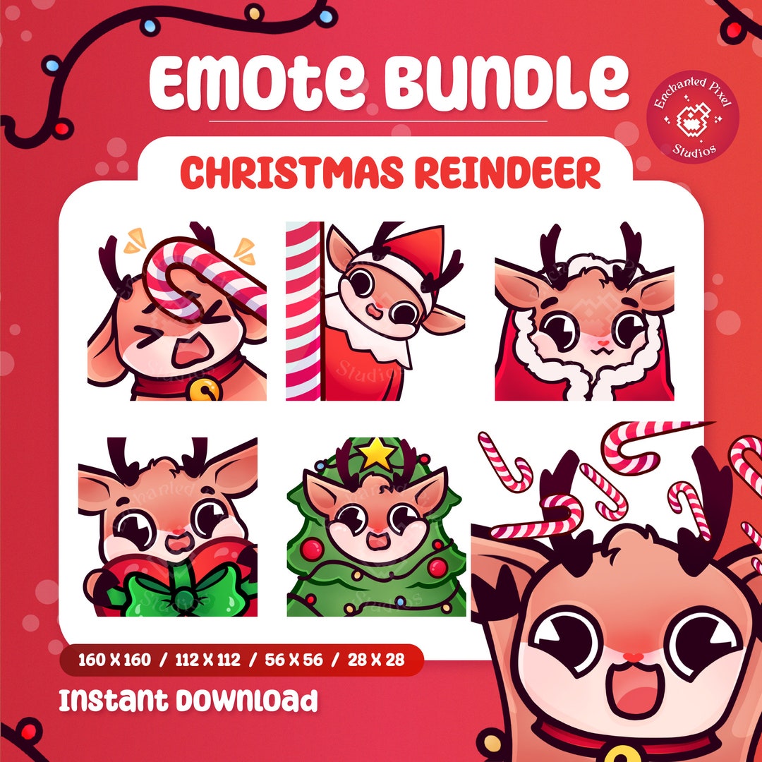 Christmas Red Nose Reindeer Emote Pack (6) | Kawaii Chibi Reindeer ...