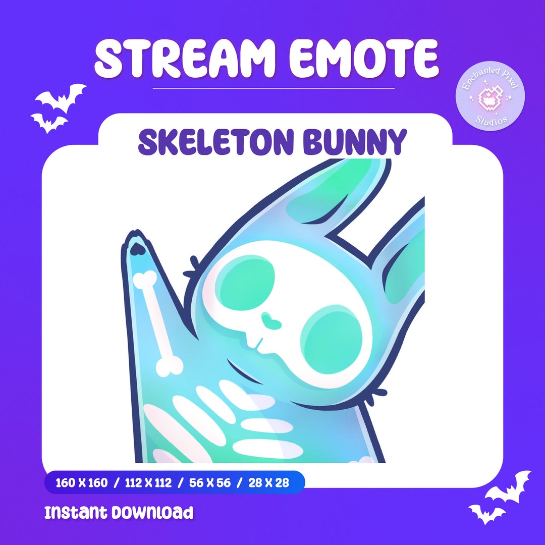 Cute Chibi Streamer Emote | Pastel Blue Skeleton Bunny Hello Emoji ...