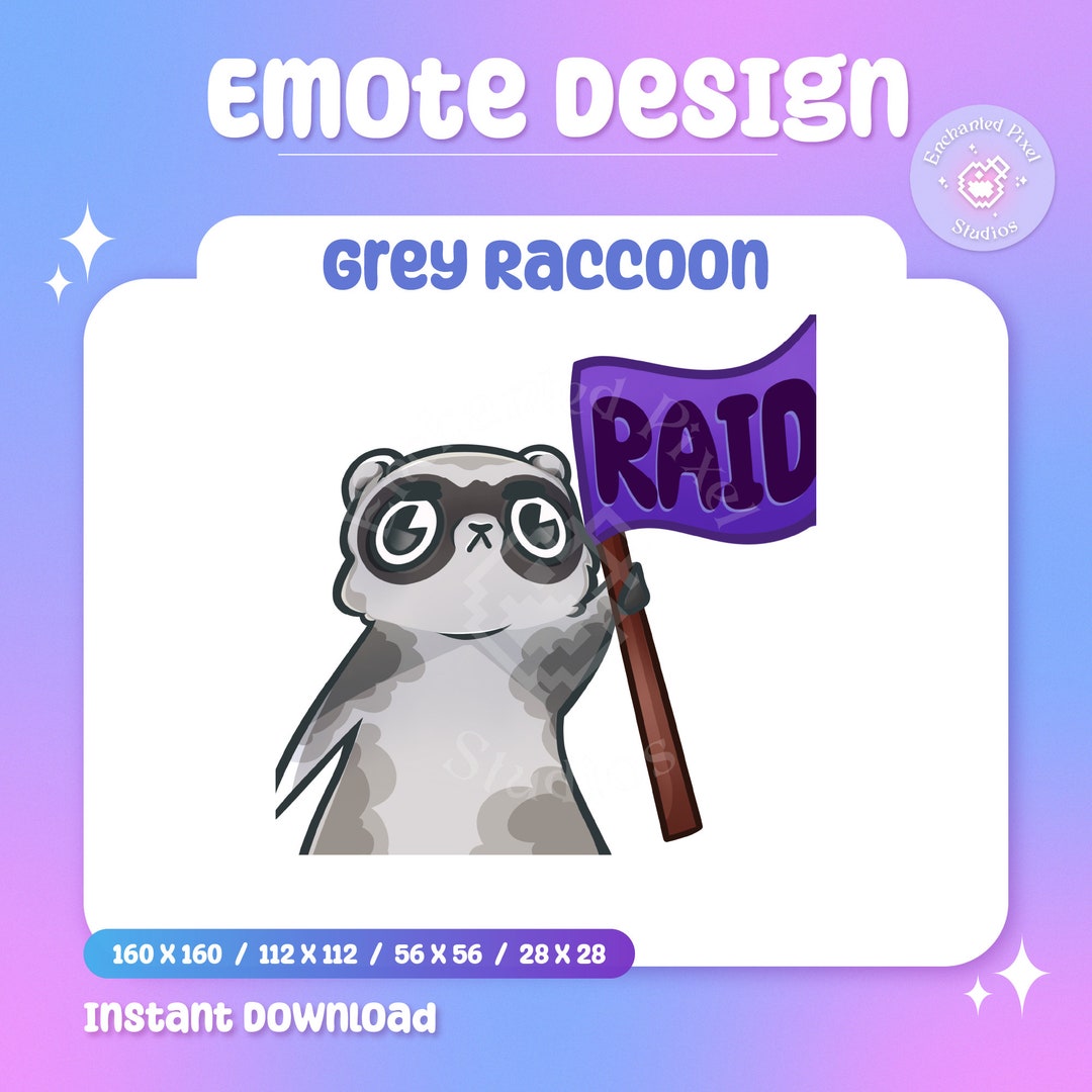 Kawaii Chibi Raid Raccoon Twitch Sub Emote | Discord Raid Emoji | Hype ...