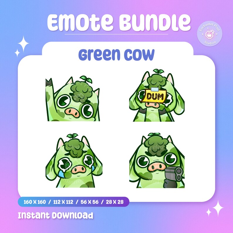 Chibi Meme Cow Twitch Emoji Pack Green Cow Streamer Emotes - Etsy