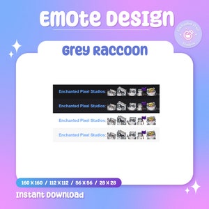 Raccoon Twitch Emote Pack (5) | Cute Chibi Trash Panda Emoji Bundle ...