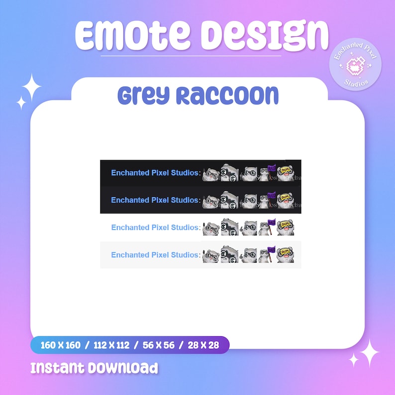 Raccoon Twitch Emote Pack 5 Cute Chibi Trash Panda Emoji - Etsy