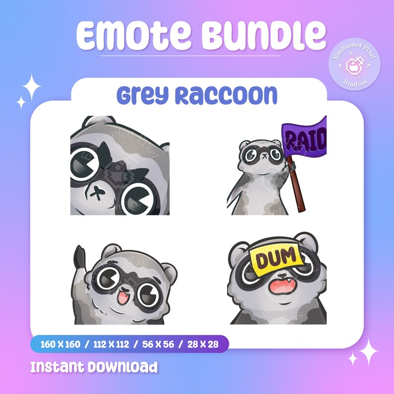 Raccoon Raid Rage Hi Hello Dum Emotes | Cute Chibi Raccoon Emote Pack ...
