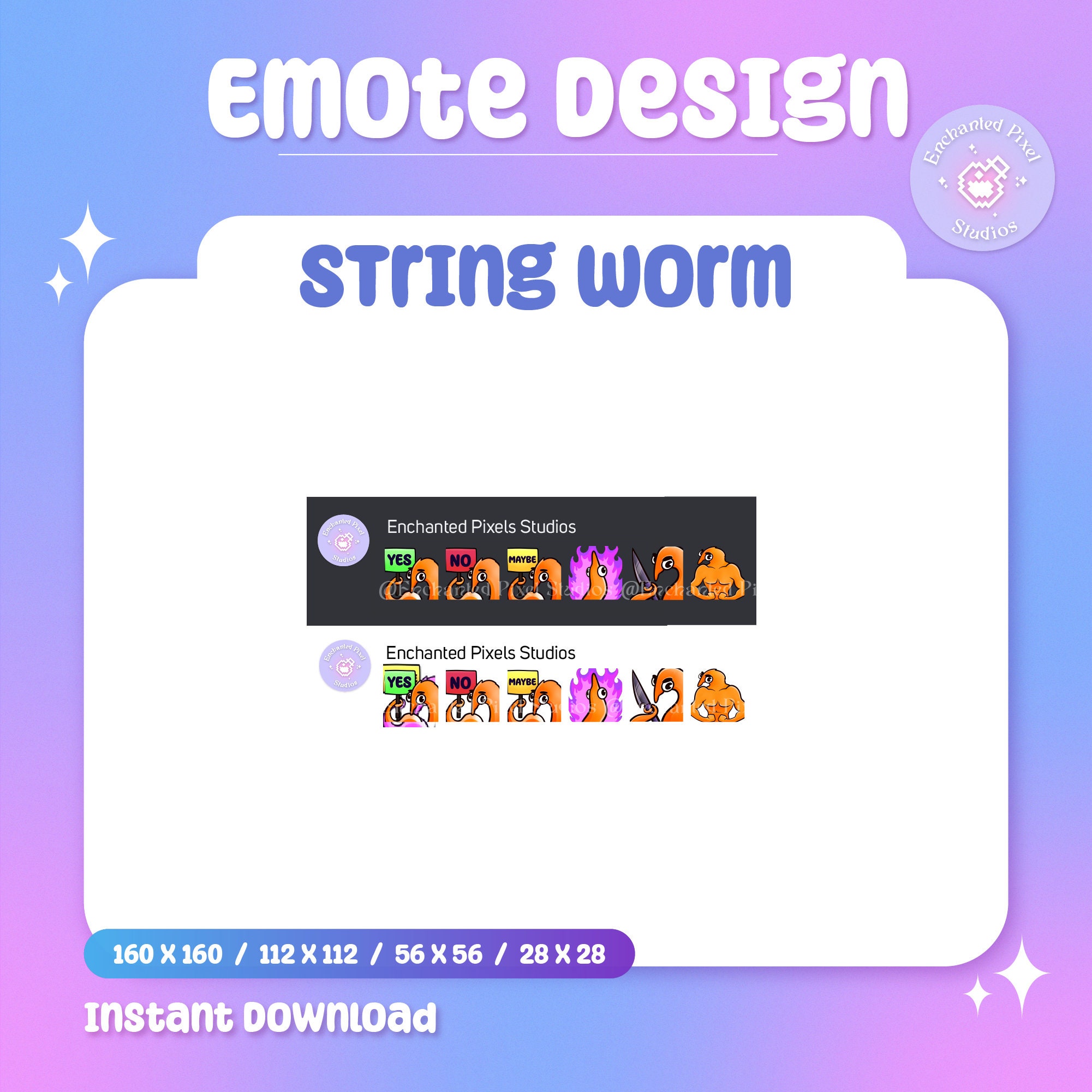 Meme String Worm Emote Pack 6 Orange String Worm Twitch Sub Emotes ...